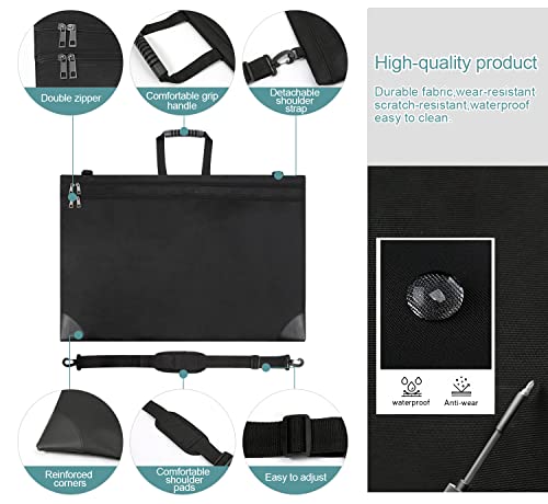 EUYZOU Art Portfolio Case, 24" x 36",Large Art Storage Folder with Handle, Poster Board Storage Bag, Art Carrying Tote Bag with Adjustable Shoulder Strap for Artwork