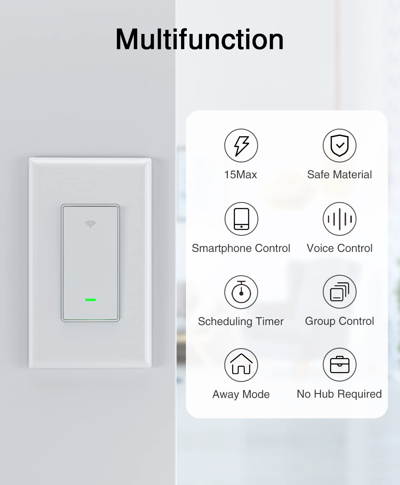 GHome Smart Light Switch Wi-Fi Smart Switch Works with Alexa and Google Home, 2.4Ghz WiFi Only, Single-Pole, Neutral Wire Required,UL Certified, 1 Pack