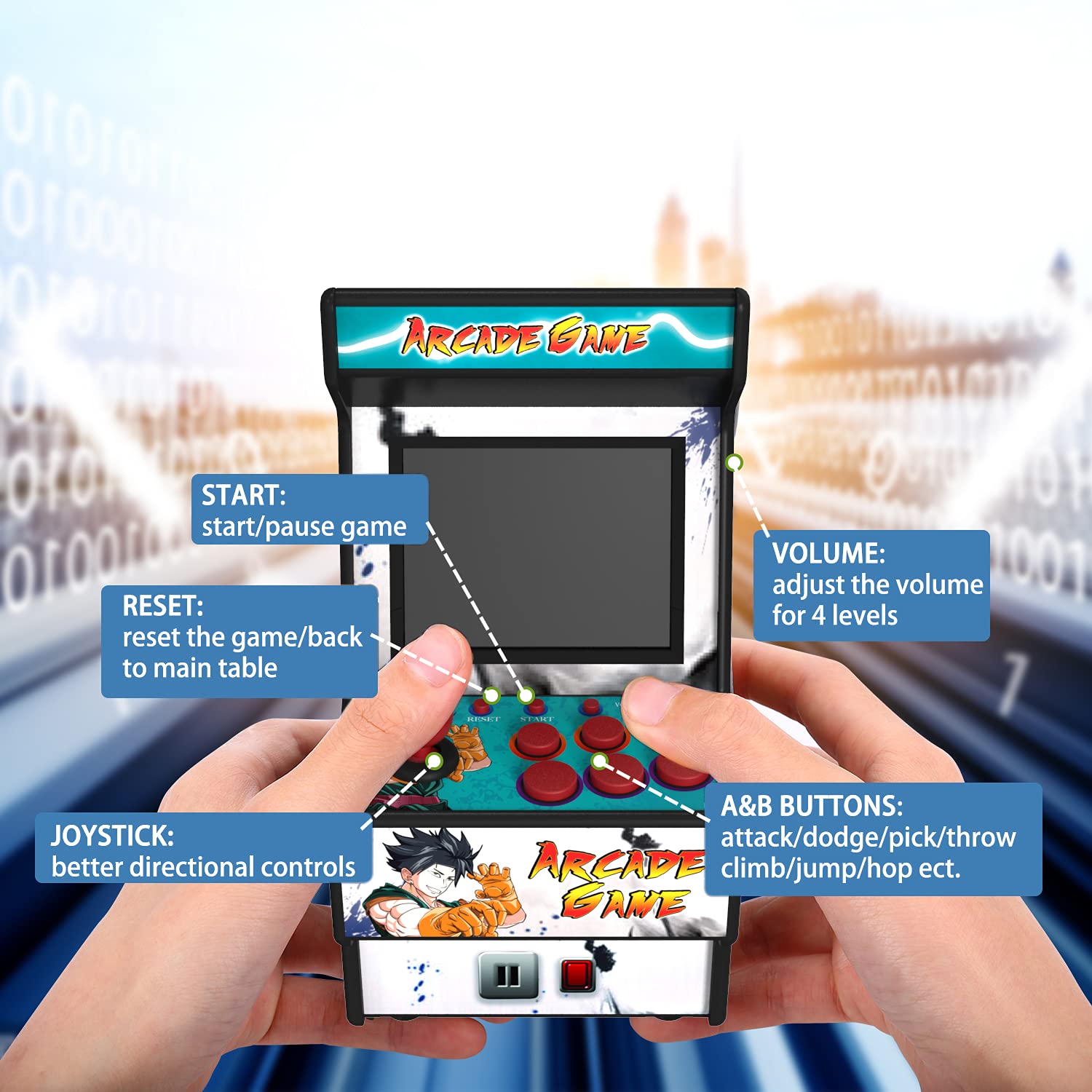 Golden Security Retro Mini Arcade Machine, Handheld Game Console with 156 Classic Video Games 2.8 Inch Color Display Rechargeable Battery, Support for TV Output, Birthday Present for Children