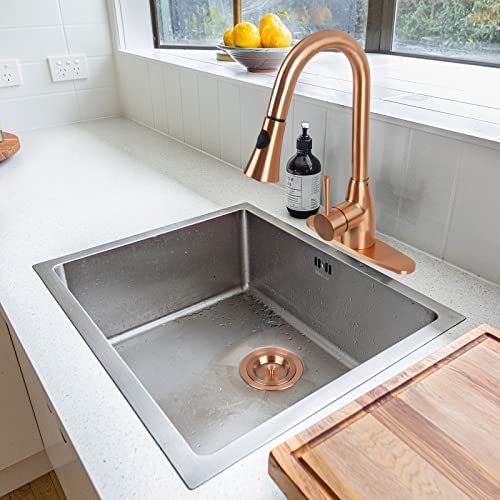 Copper Kitchen Sink Stopper Replacement for 3-1/2 Inch Standard Strainer Drain, Solid Brass with Post Styled Basket - Akicon Faucet(1-1/2" Connector)
