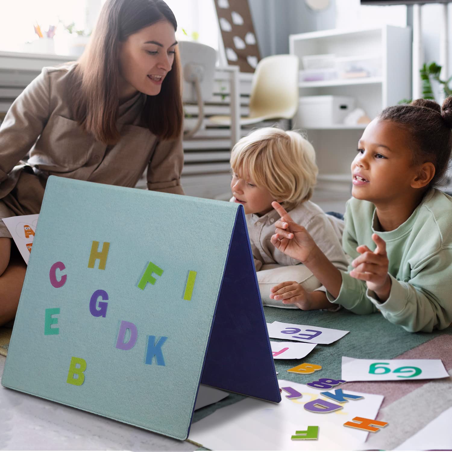 CHEFAN Foldable Felt Board for Toddlers FreeStanding Flannel Board for Kids as Learning Board for Preschool Classroom and Daycare | Use with Felt Set Felt Book as Story Telling Board | Blue Large