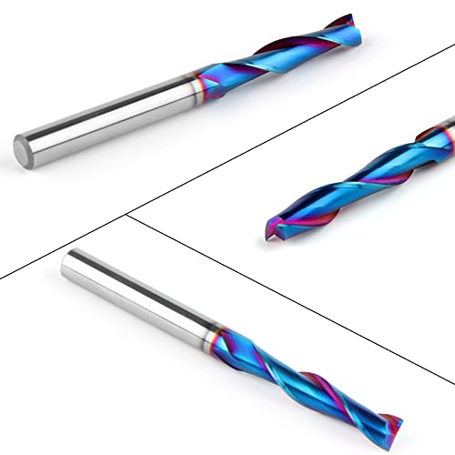 EANOSIC Upcut Spiral Router Bit 1/4 inch Shank, 1/4 inch Cutting Diameter, Extra Long 3 inch Solid Carbide with Nano Blue Coating CNC Router Bits End Mill for Wood Cut, Carving