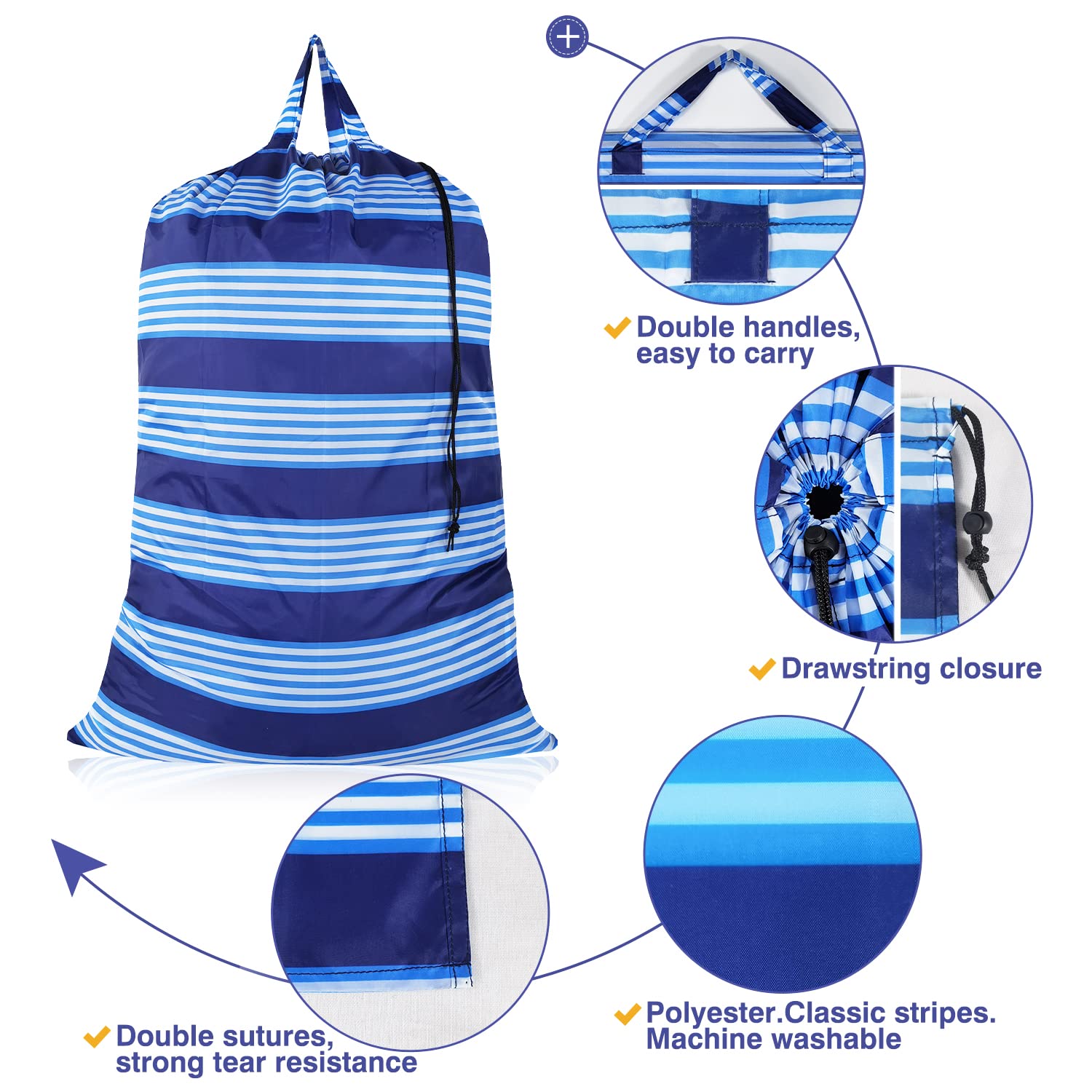 MAIBGALH Laundry Bag with Handles and Drawstring Closure, Laundry Bags Extra Large Heavy Duty, Laundry Room and Dorm Room Essentials, Suitable for Travel and Outdoors, Grey and Blue 2 Pack.