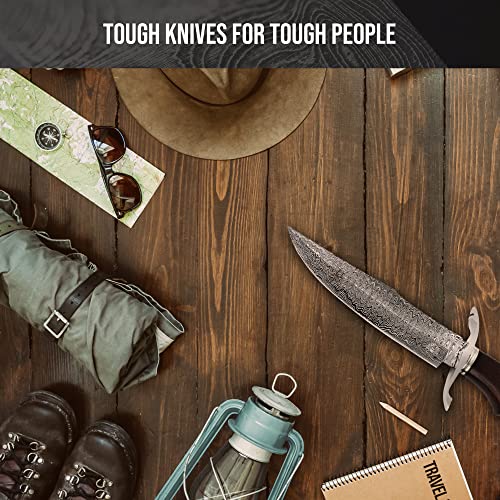 BIGCAT ROAR Handmade Damascus Hunting Knife - Bushcraft Fixed Blade Hunting Knife with Sheath and Walnut Wood Handle - 13.2″ EDC Skinning Knife - Cowboy