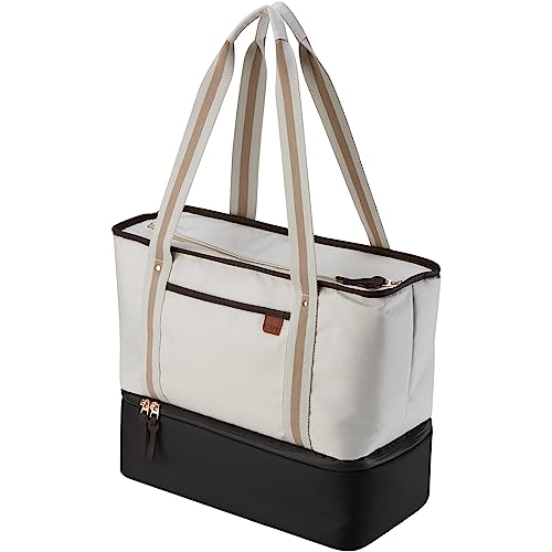 CleverMade Premium Soft Sided Malibu Cooler-Tote, Spacious Top and Bottom Insulated Compartment, Made from Recycled Materials, Sand & Sable