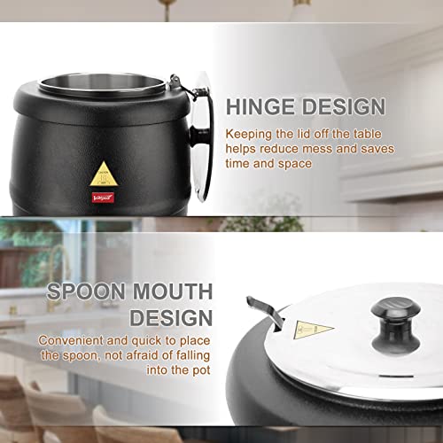 Valgus Commercial Grade 10.5QT Soup Kettle Warmer with Stainless Steel Hinged Lid, Detachable Pot,Temperature Control Knob for Big Family Gathering and Restaurant, Black