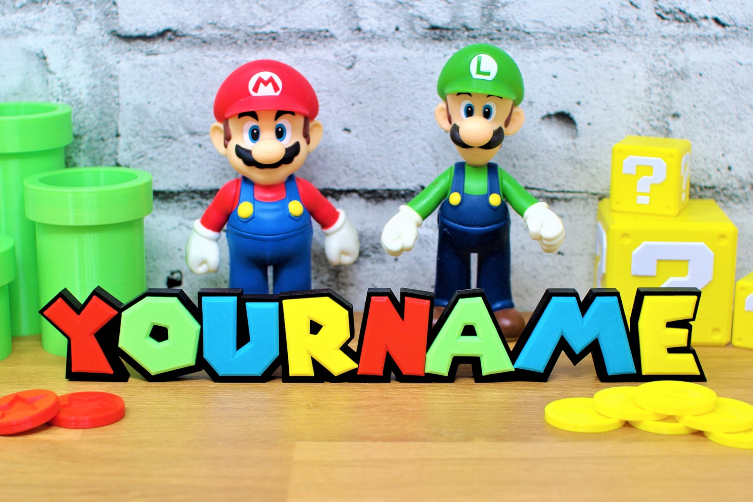 Custom Mario Inspired Nameplate, 3D Printed Font Name, Teacher Desk Plaque, Kid Themed Playground Sign, Baby Nursery Crib Letters, Personalized Kart Gamer Gift - Customizable (Mario v2)
