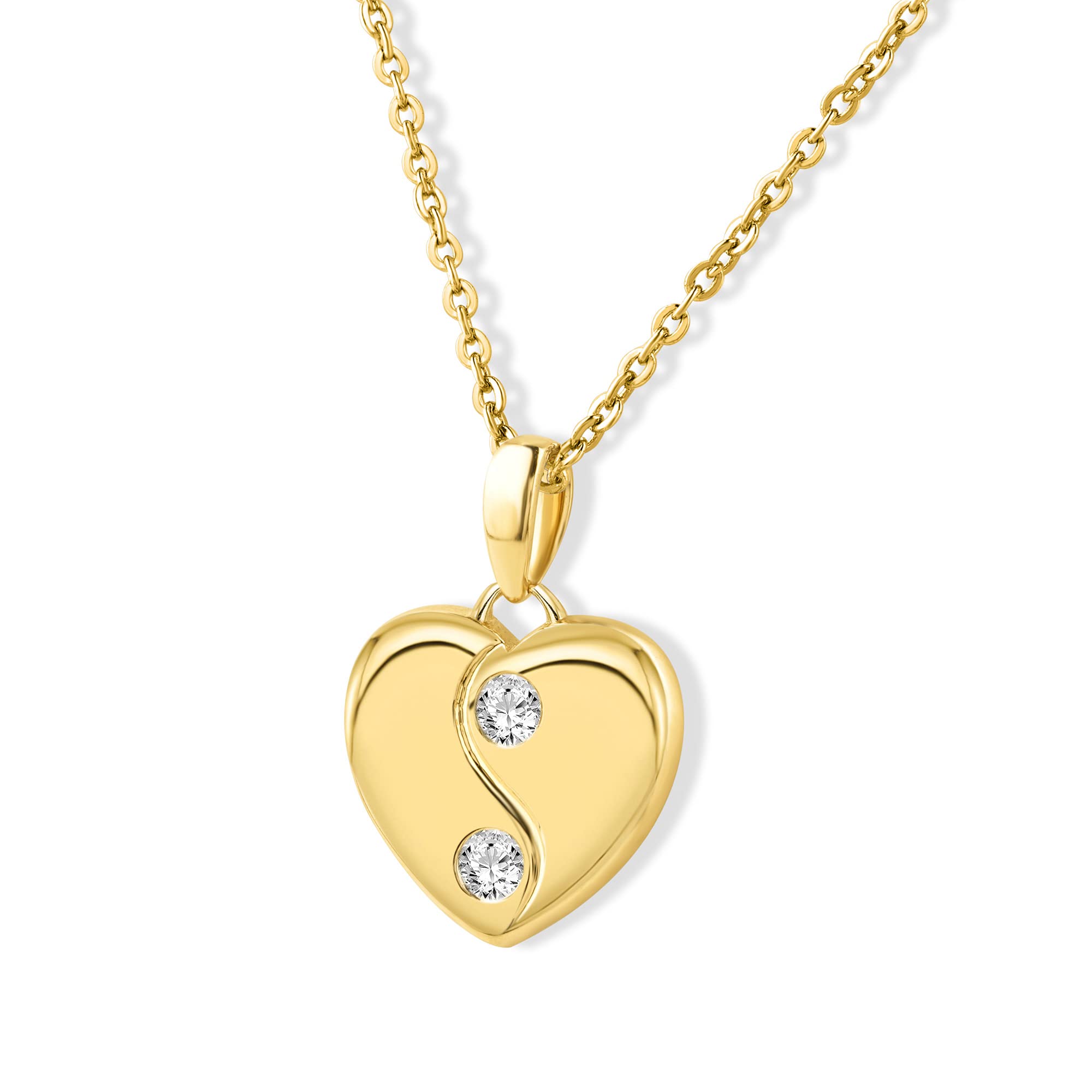 BMS Gems 18k Yellow Gold Round Lab Grown Diamond Heart Pendant for Women (1/10cttw, Color E, VVS2-VS1 Clarity)