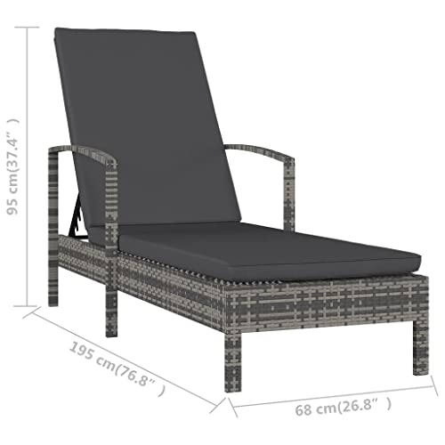 MBFLUUML Outdoor Lounge Chair, Sun Lounger with armrests Polyethylene Rattan Grey, Suitable for Outdoor situations Such as terraces, Poolside, Backyard, etc.