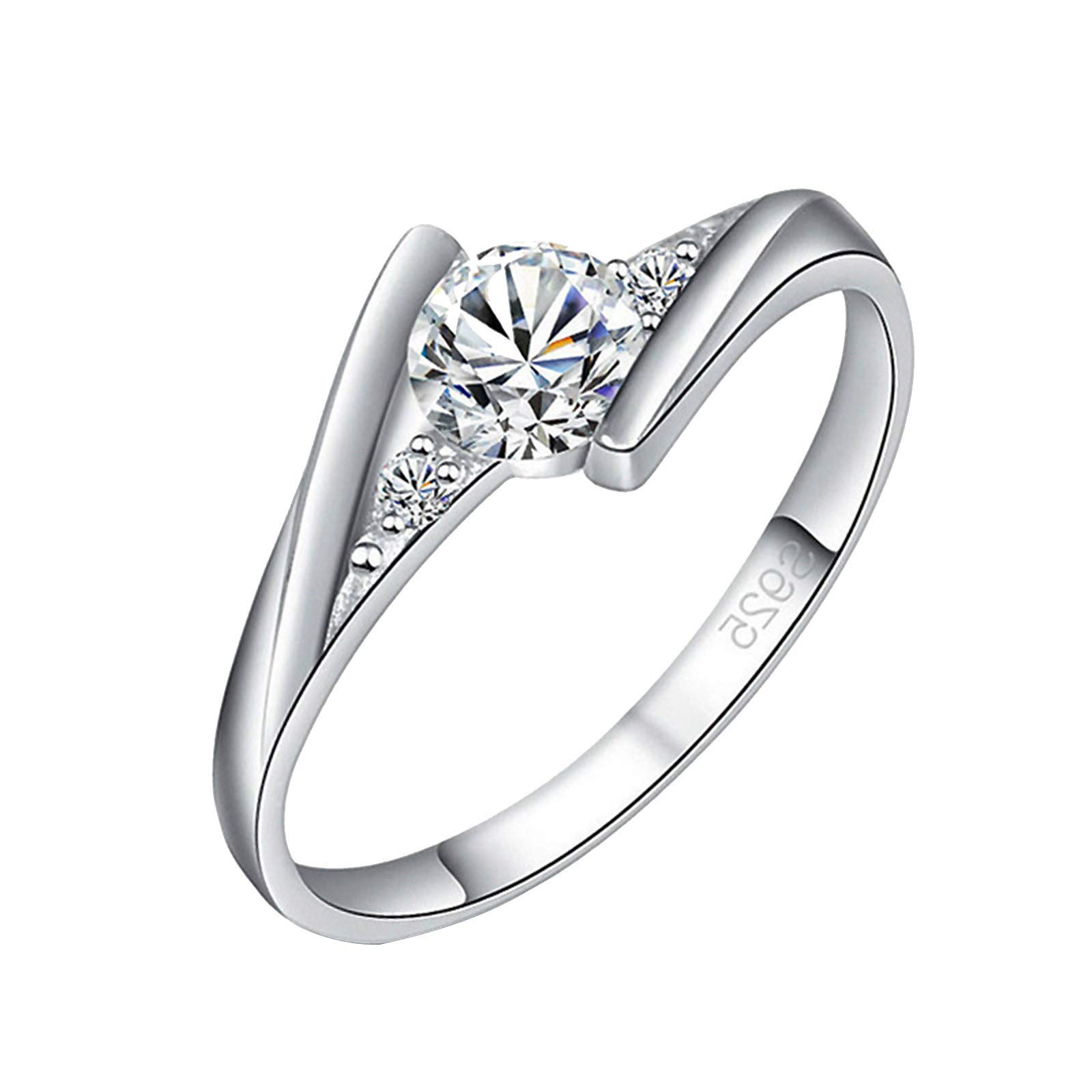 Classic Solitaire Round Brilliant Moissanite Engagement Ring 14k White Gold Simulated Diamond Promise Engagement Wedding Ring