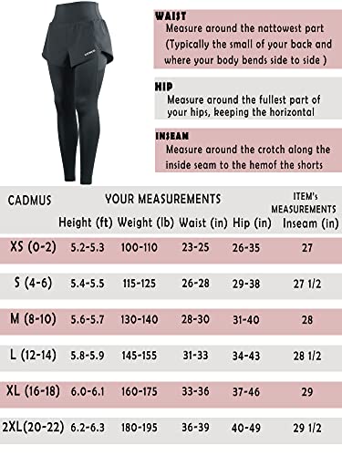 CADMUS 2 in 1 Women's Yoga Pants High Waisted Running Leggings for Women with Two Big Pockets,2 Pack, Black & Dark Grey, X-Large