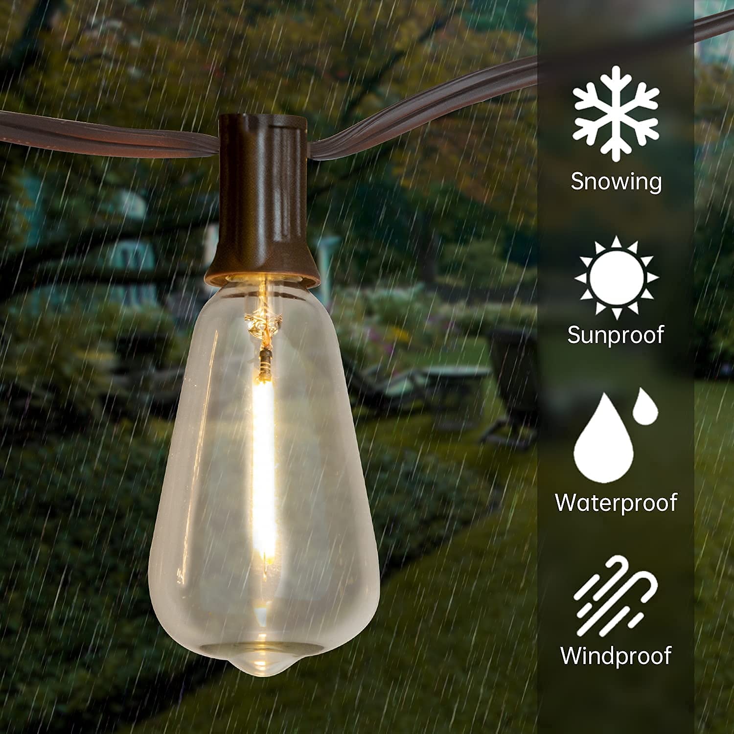 Vanthylit Solar String Lights Outdoor Waterproof, LED Shatterproof Edison String Lights, Outside Lights for Patio Solar Powered