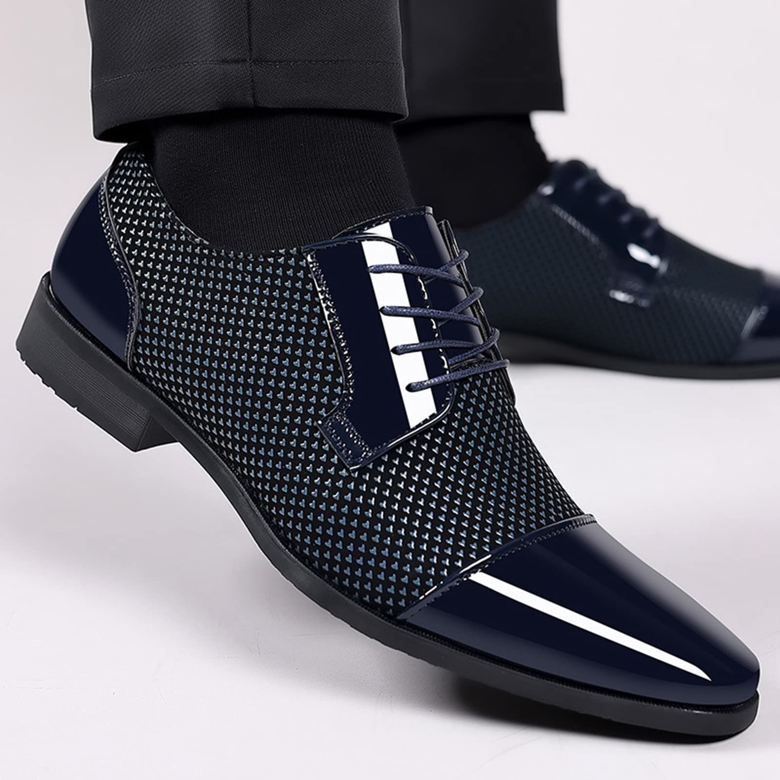 Classical Style Leather Shoes for Men Slip On PU Leather Low Rubber Sole Block Heel Work Mens Work Casual Shoes Dark Blue