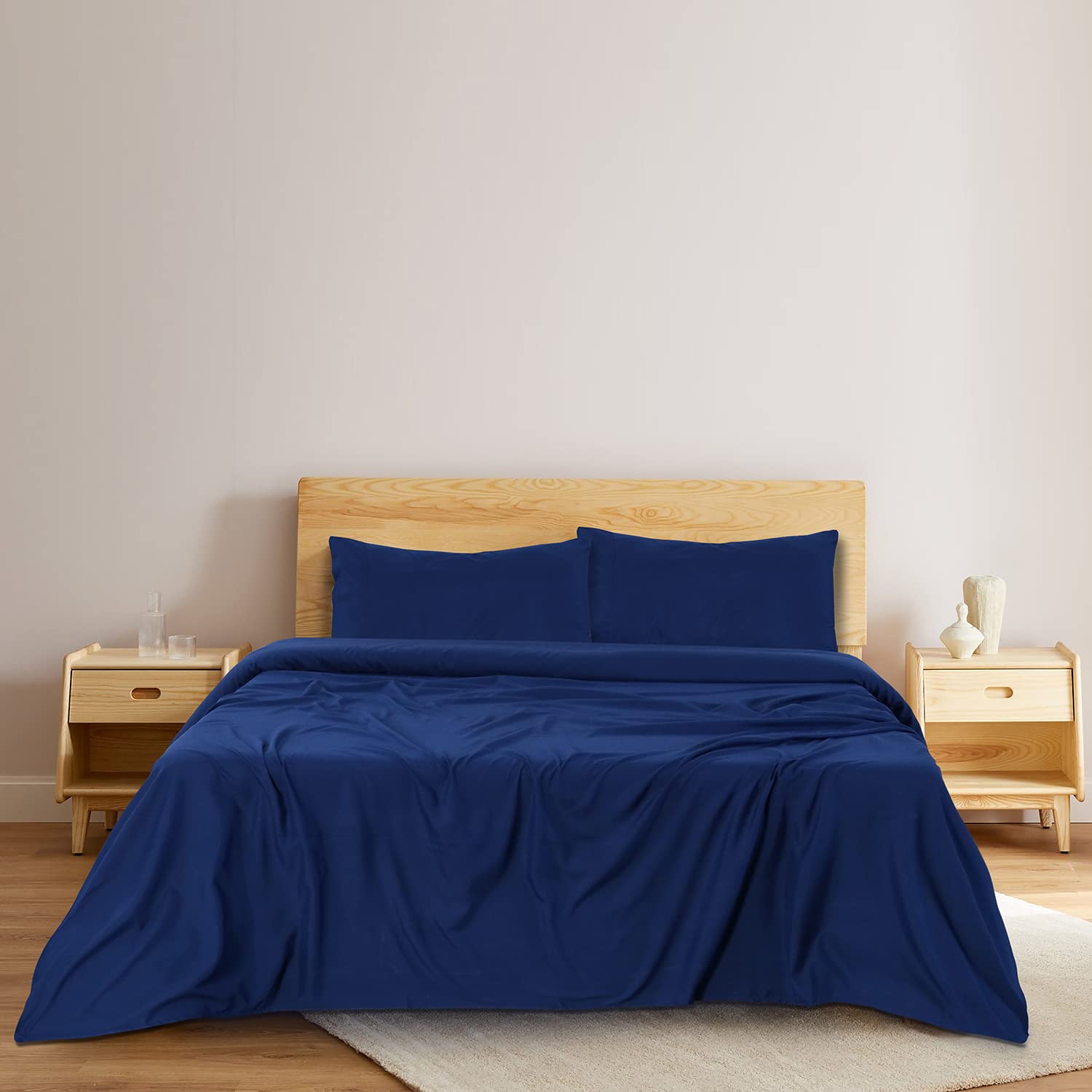 BLC Blue Sheets Full, Brushed Microfiber Full Size Egyptian Bedding, Extra Soft Cooling Bed Sheet, Deep Pocket up to 15-inch Mattress, Hypoallergenic Wrinkle, Fade, Shrink Resistant (4 Piece)