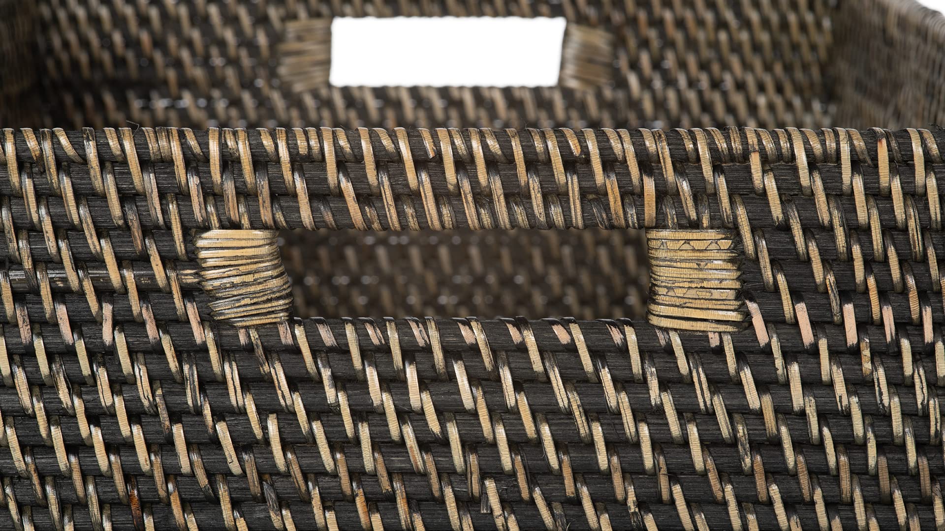 Loma Rectangular Rattan Storage Basket with Cut-Out Handles - Black-Wash - Coastal-Inspired Handwoven Rattan Basket for Home Organization & Décor
