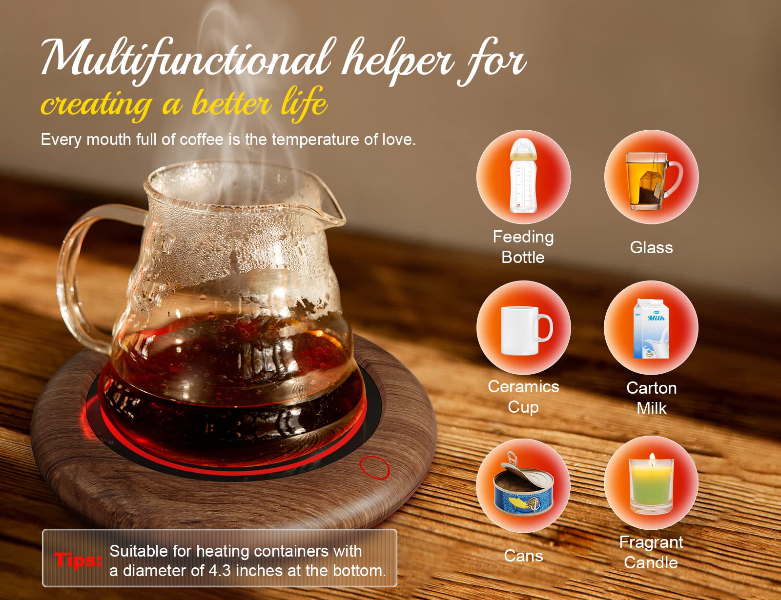 Coffee Mug Warmer, Coffee Cup Warmer for Desk with 3 Temp Settings, Auto Shut Off, Smart Candle Warmer for Coffee Tea Water Milk and Coco - Ideal Coffee Accessories Gifts Keep Beverages Coffee Warmer