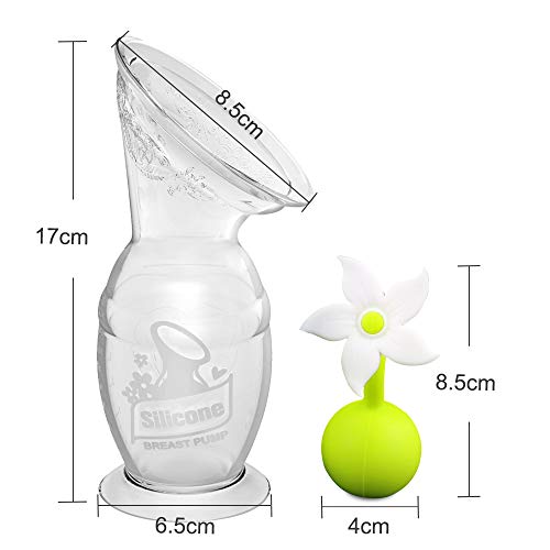 haakaa Manual Breast Pump with Suction Base and Flower Stopper Set for Breastfeeding (5oz/150ml)(White)