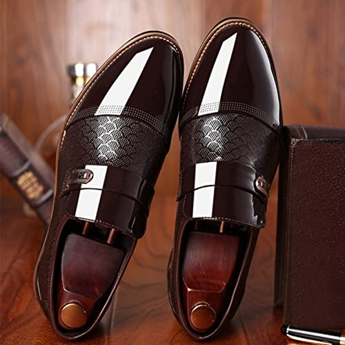 Classical Style Shoes for Men Slip On PU Leather Low Rubber Sole Block Heel Work Mens Leather Handmade Shoes Brown