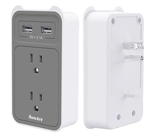 Outlet Extender with Multi Plugs, Huntkey Multi USB Plug Outlet Splitter W. Phone Cradle & 2 USB A Plug Charging Port （No Surge Protector)