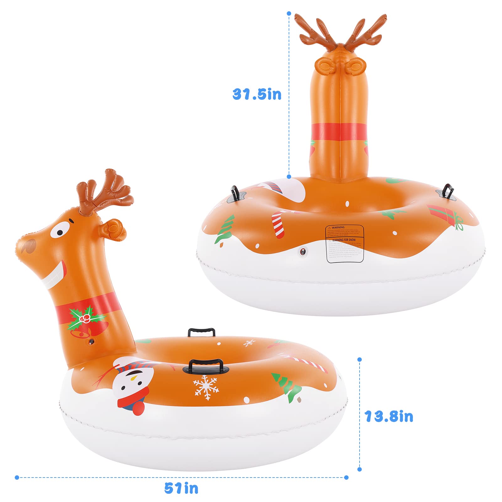 Brace Master Snow Tube - 51 Inch Inflatable Heavy Duty Snow Sled Tube (Reindeer)