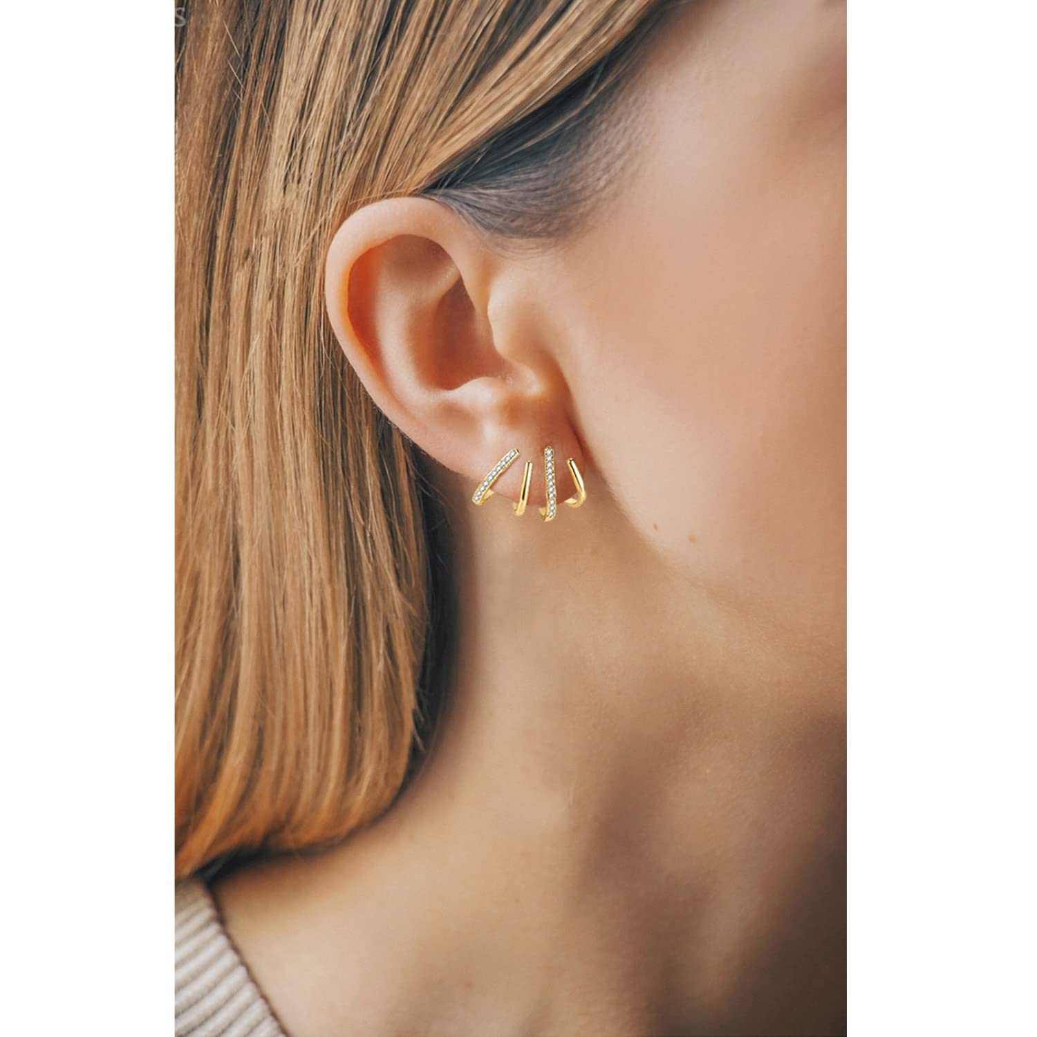 Claw Earrings for Women Zircon Needle Stud Ear Cuffs Multi Hoop Earrings (Gold & Silver)