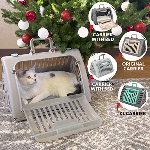 SPORT PET Designs Foldable Travel Cat Carrier with A Bed - Front Door Plastic Collapsible Carrier