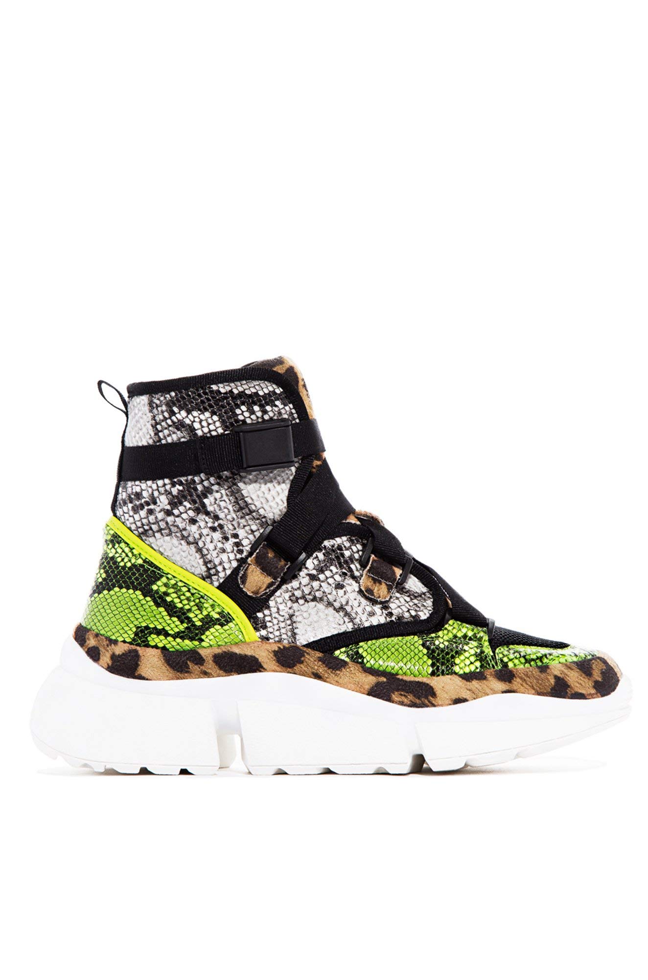Cape Robbin Superstars Leopard High Top Lace Up Platform Fashion Sneakers Bootie (9, Leopard Lime)