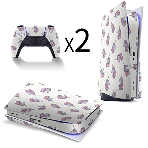 Colorful Unicorn Heads Full Protective Skin Cover Design Wrap Decal Sticker Compatible with PS5 Disk Version Console and Controller
