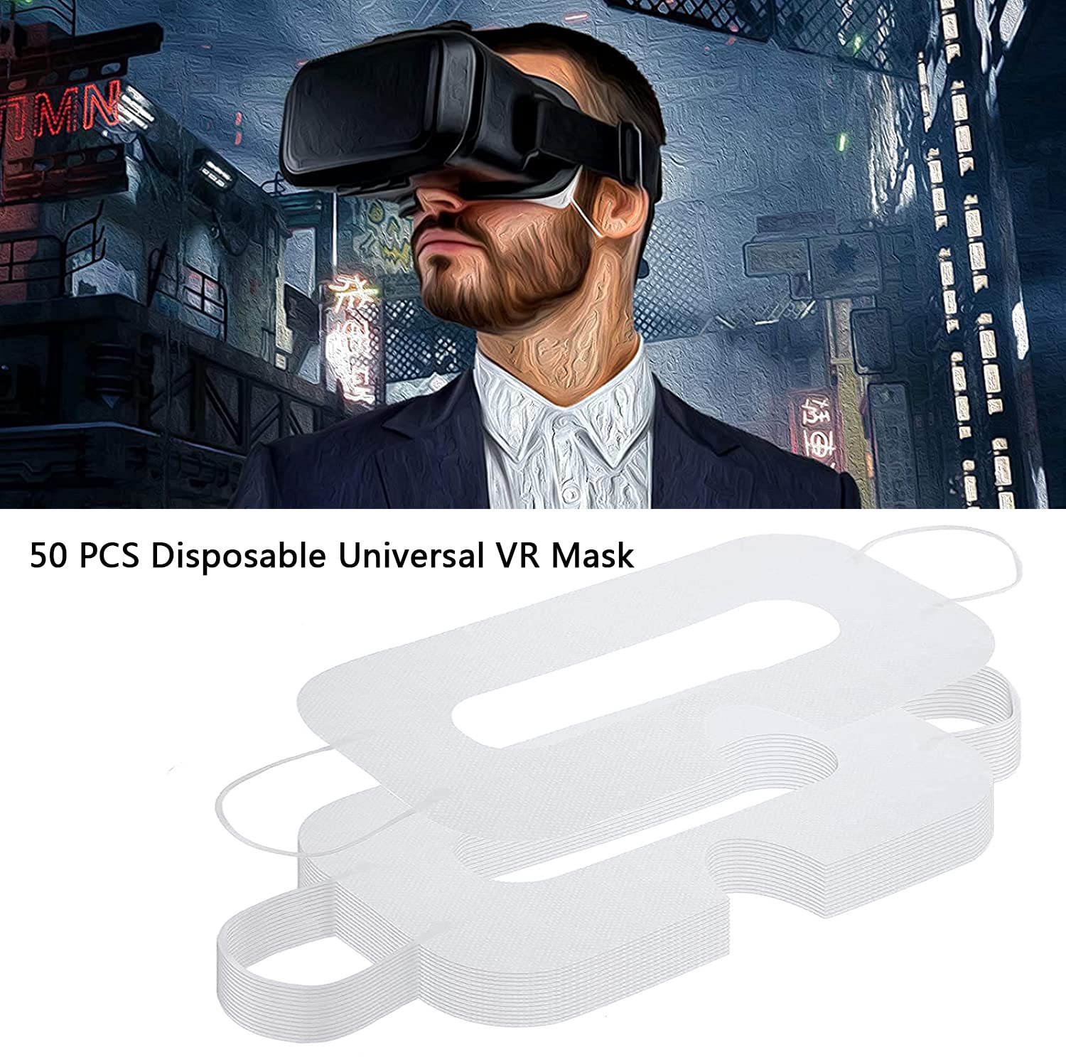 Busjoy 50PSC Disposable VR Mask Universal Sanitary Eye Mask for Oculus Quest 2/HTC Vive/Gear VR/Playstation VR/VR Box/Oculus Rift/HoloLens, Prevent Eye Infections-White