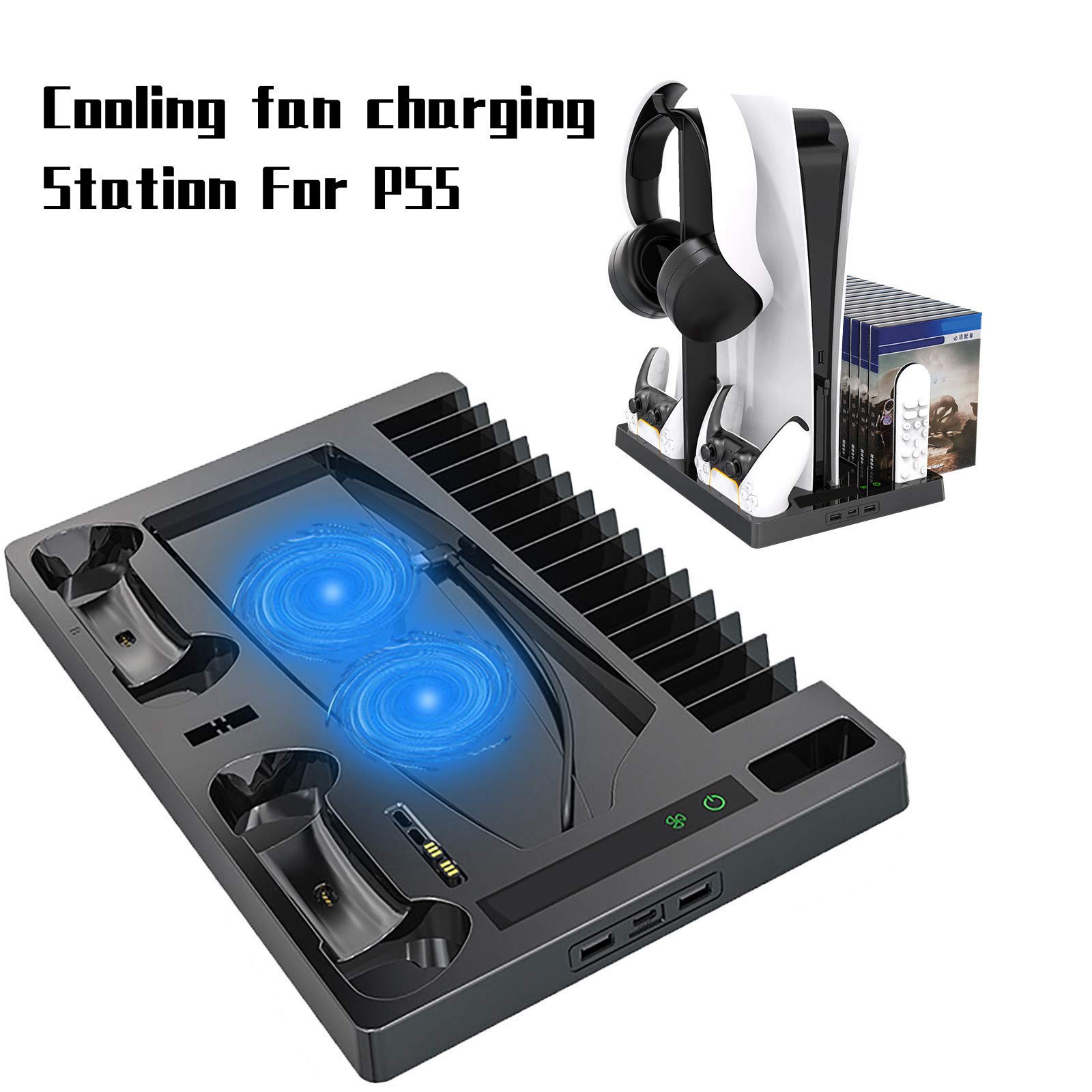 Vertical Stand for Playstation 5 for PS5 DE/UHD Vertical Stand with Cooling Fan Charging Dock Station Game Rack Fashion Gifts
