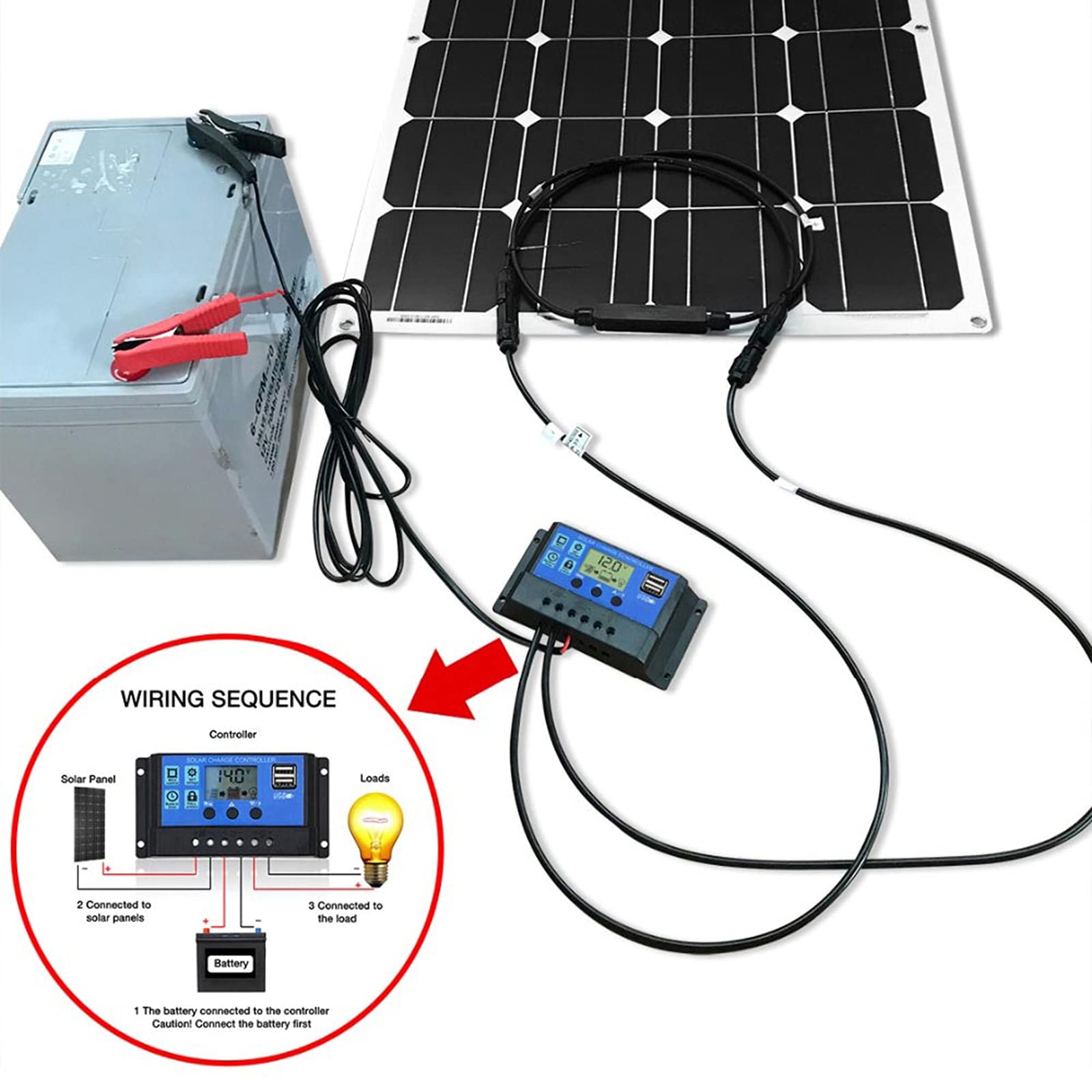 DSJ 12V 100W Monocrystalline Flexible Solar Panel - Solar Power System Kit with Charge Controller for Outdoors Travel Camping