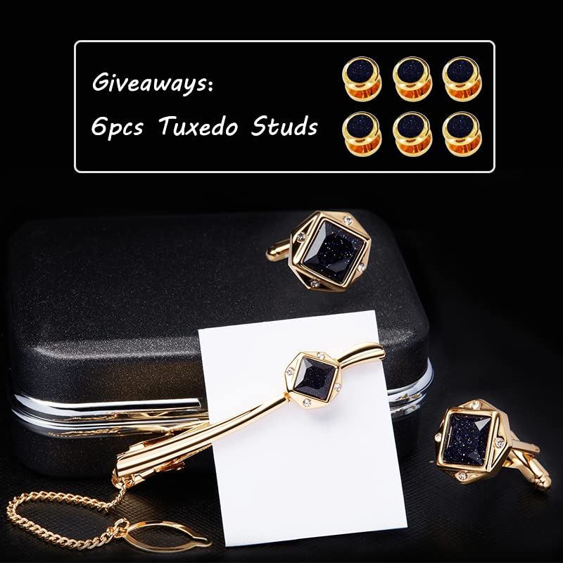 CLEECOO Men’s Tie Clip and Cufflinks Set with Gift Box (6pcs Tuxedo Studs Giveaways) for Wedding Anniversary Birthday or Business