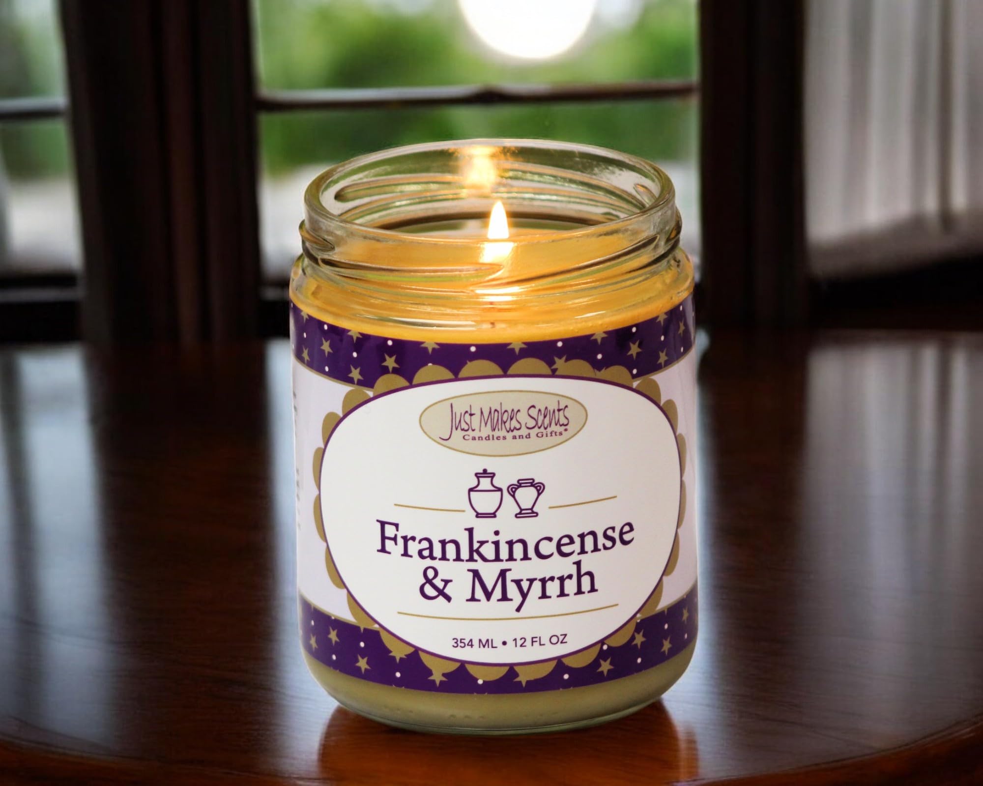 Frankincense & Myrrh Scented Blended Soy Candle, Hand Poured in The USA by Just Makes Scents (12 oz)