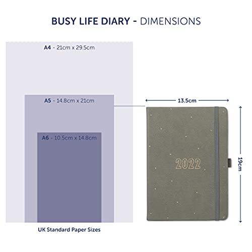 Busy B Busy Life Diary January to December 2022 - A5 Grey Faux Leather Week to View Planner with Dual Schedules, Pen Holder and Pockets