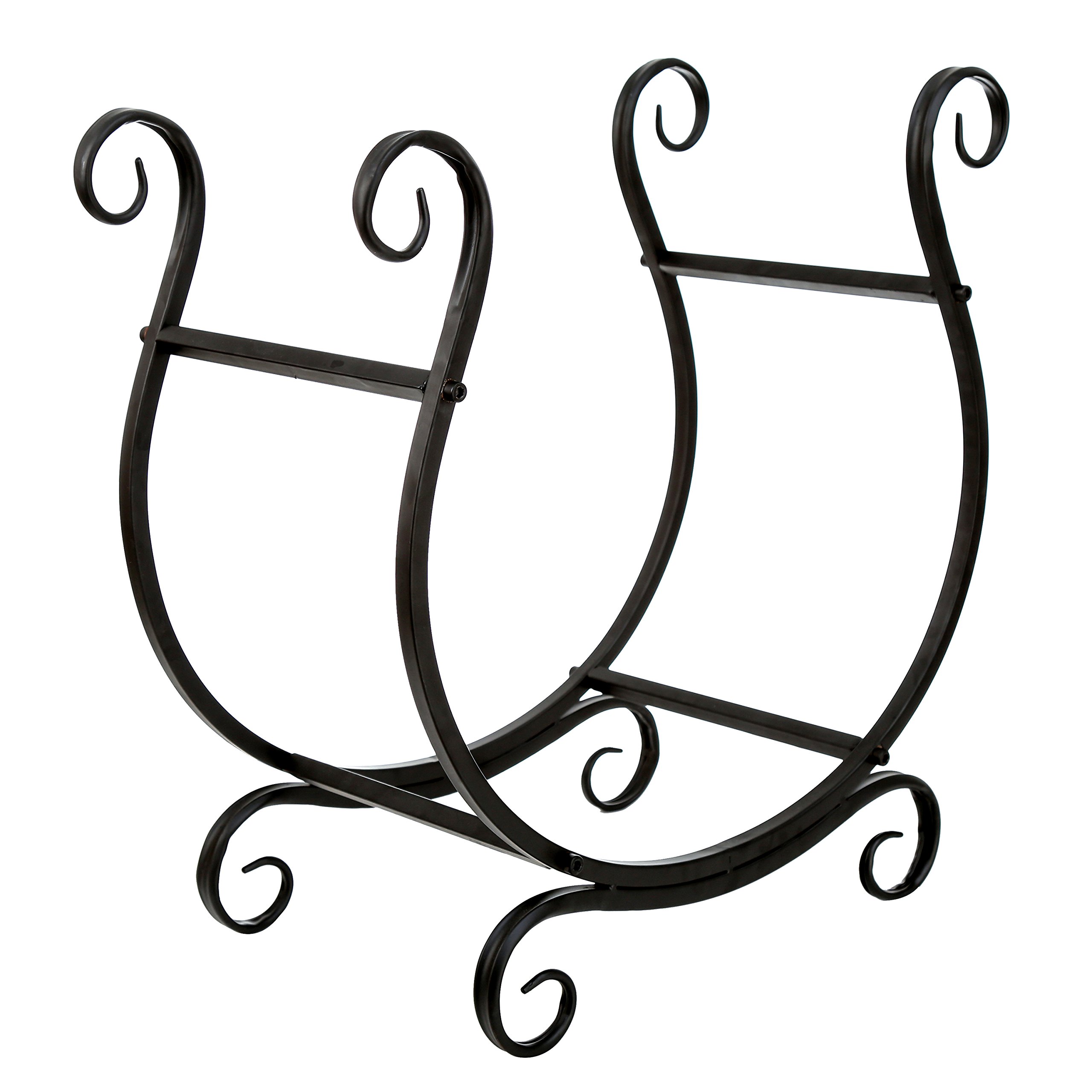 MyGift Black Metal Firewood Rack, Freestanding Fireplace Log Storage Holder with Scrollwork Design