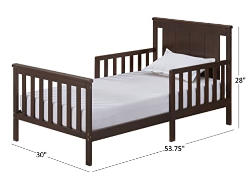 Oxford Baby Lazio Wood Frame Toddler Bed with Guardrails and Straight-Line -Headboard, Snow White