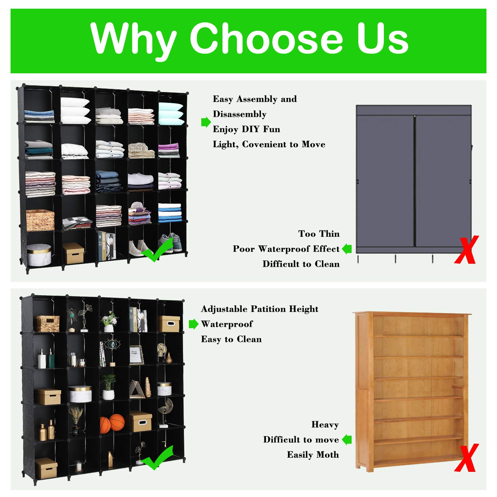 VINGLI 25 Cube Storage Organizer Closet Storage Shelves, DIY Wire Cube Modular Bookcase Storage, Plastic Closet Cabinet, Ideal for Living Room Bedroom, Home, Office