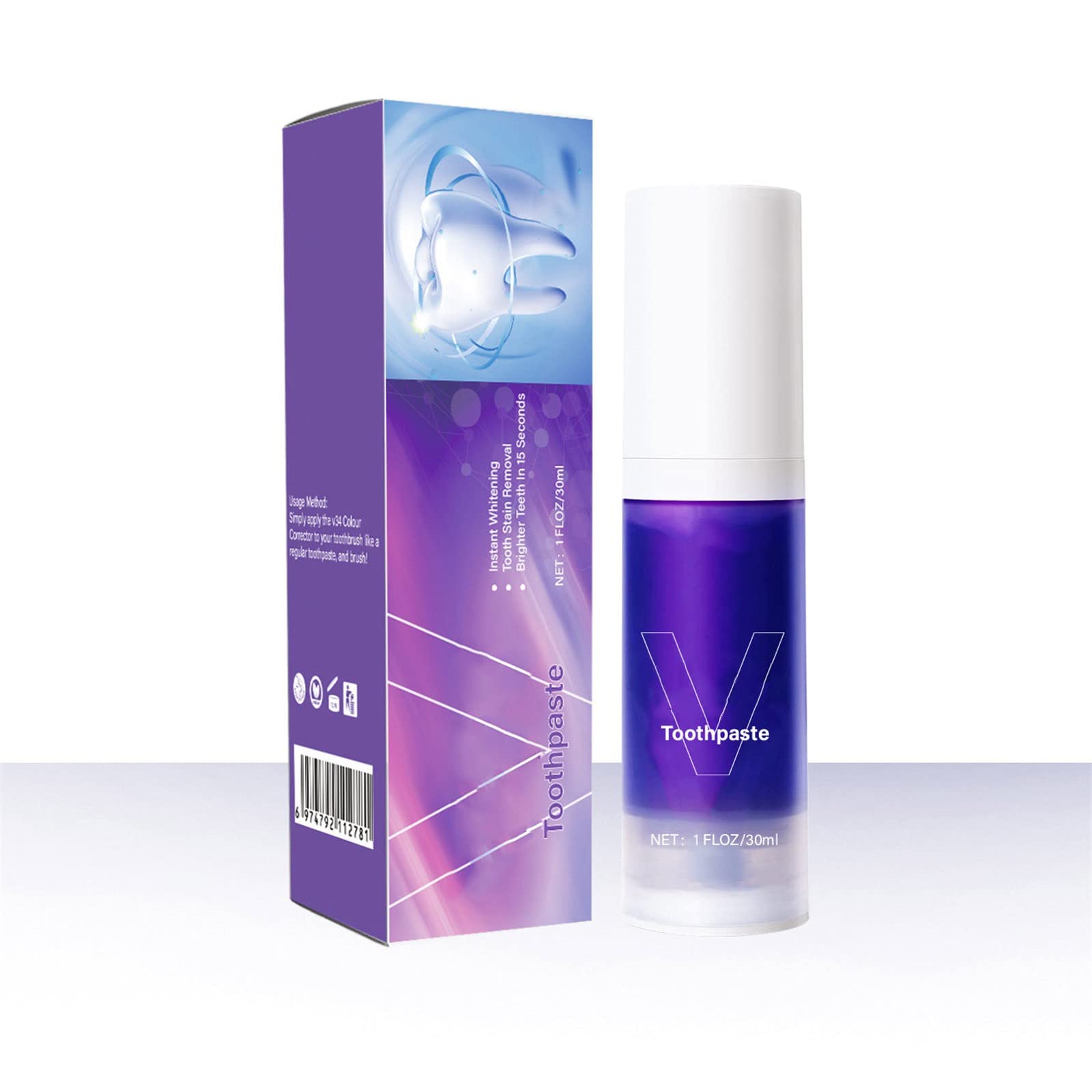 Colour Corrector Purple Teeth Whitening Sensitive Teeth Toothpaste,Tooth Stain Removal, Teeth Whitening Booster,Not Causing Sensitivity