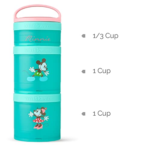 Whiskware Disney Stackable Snack Containers for Kids and Toddlers, 3 Stackable Snack Cups for School and Travel, Mickey and Minnie