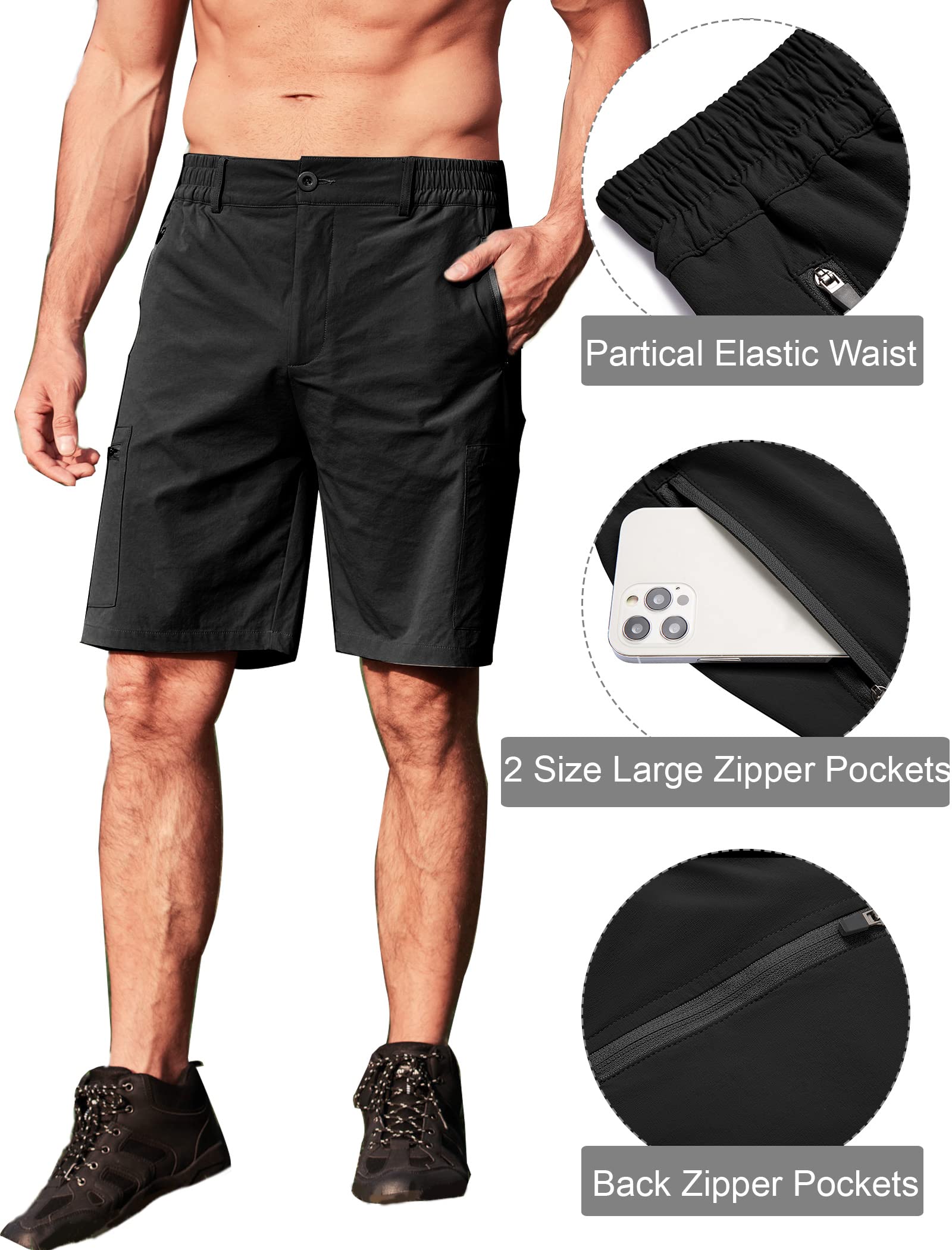 COOFANDY Mens Golf Shorts Quick Dry Stretch Hiking Cargo Shorts Lightweight Fishing Shorts with 5 Pockets Black