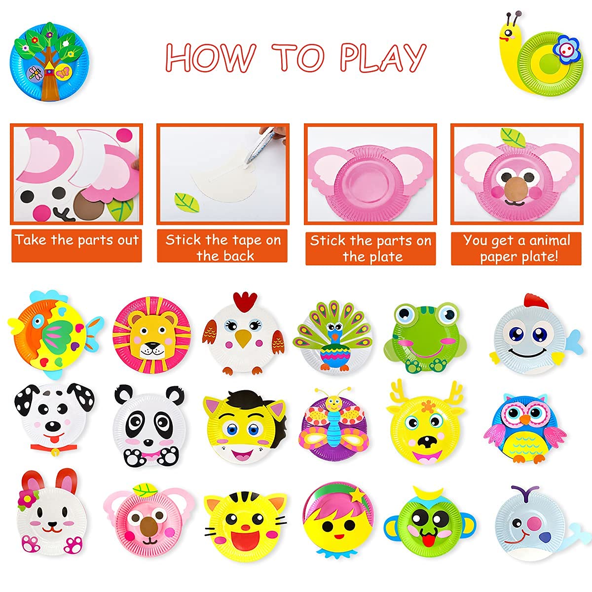 Vinlon Paper Plate Art Kits, 20 Packs Recognize Animals Assembling Project Creative Crafts Toys for Boys and Girls Birthday Christmas Holiday Gifts