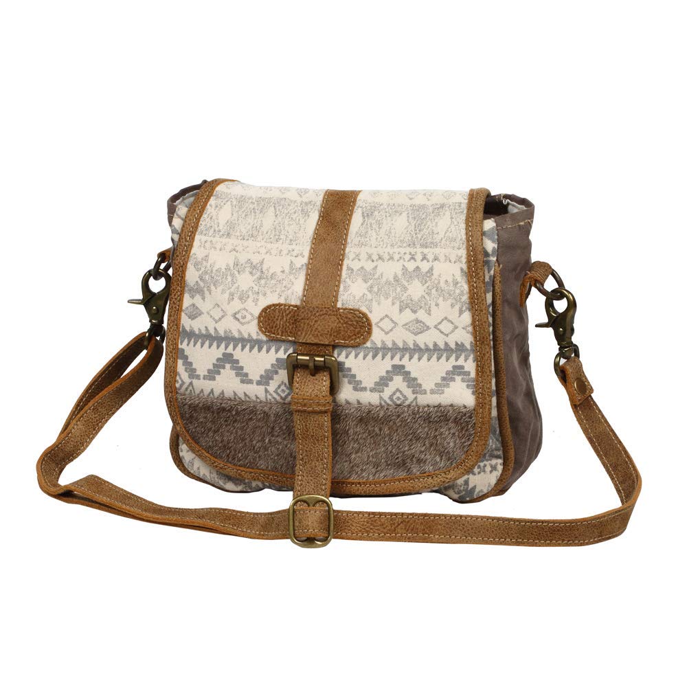 Myra Bag Patterns Flapover Upcycled Canvas and Cowhide, Brown, Size One Size, 7