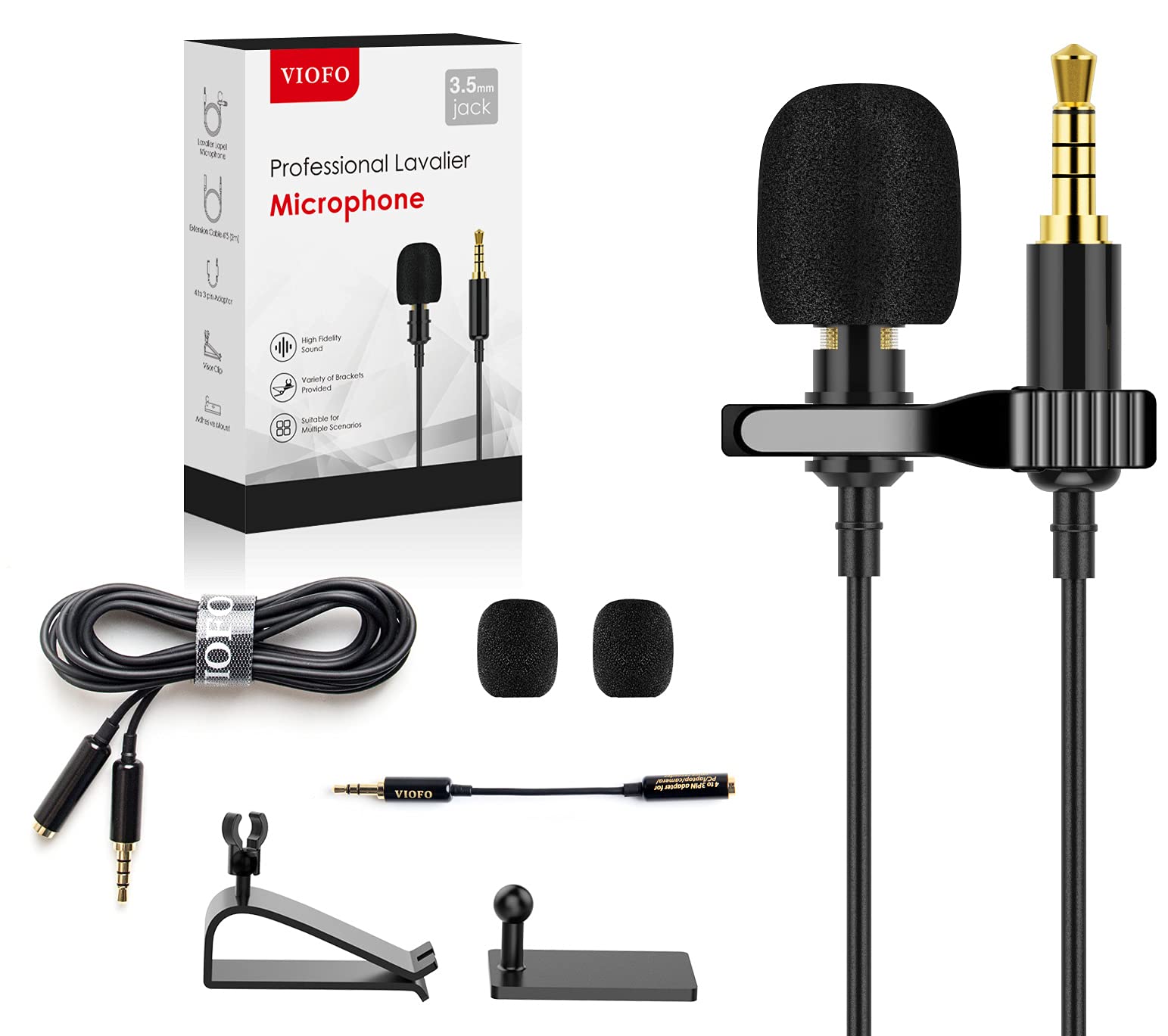 VIOFO Professional Lavalier Lapel Microphone Kit Omnidirectional Lavalier Mic Compatible with iPhone Android Smartphone, Laptop, PC, DSLR for YouTube, Podcast, Interview, Video Conference