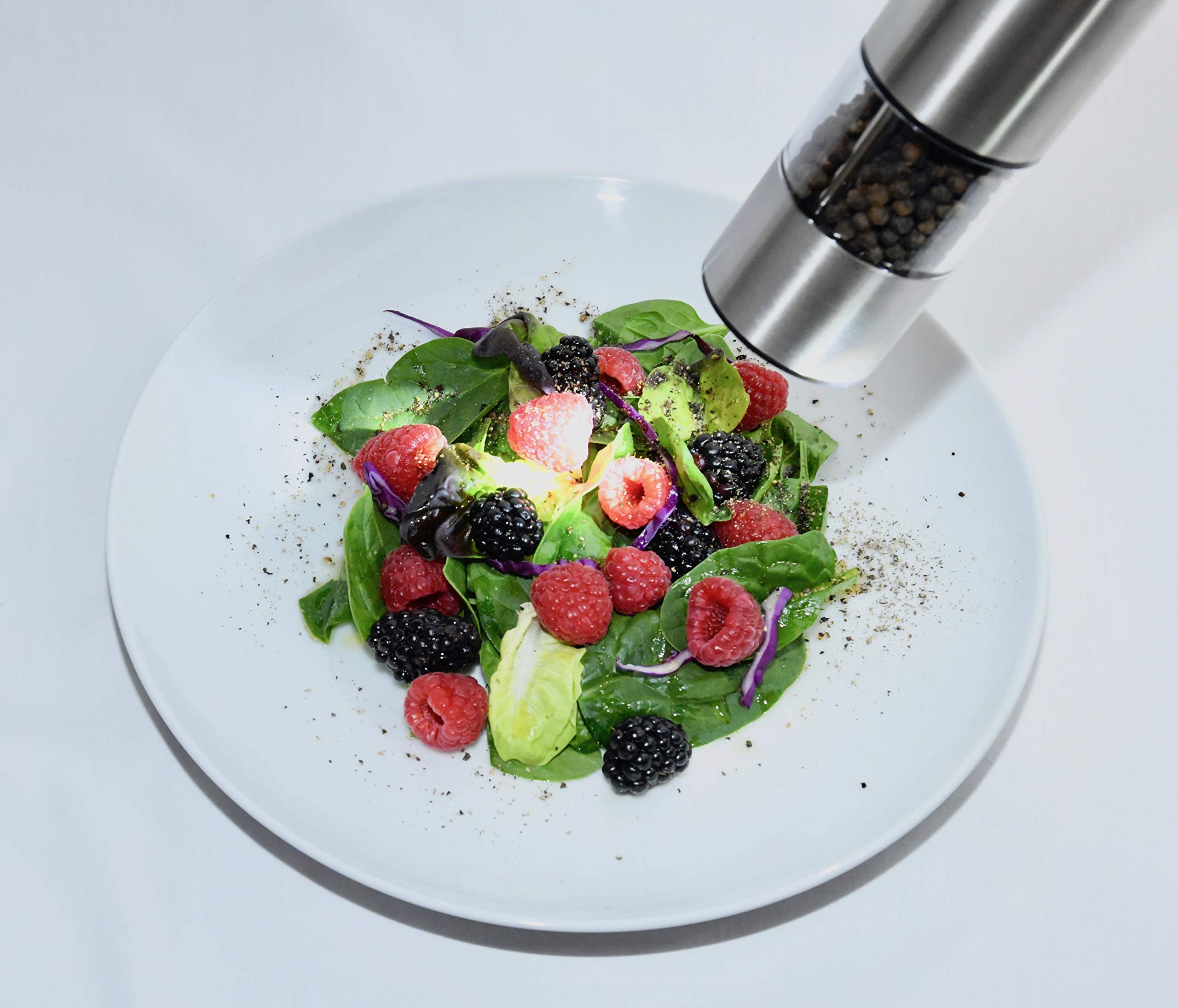 Electric Pepper Grinder or Salt Grinder β Battery Operated Automatic Spice Grinder - Pepper Mill with Light and Adjustable Ceramic Grinder by Velvastar