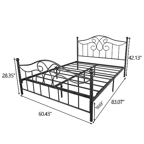 FTOPBTB Queen Size Metal Platform Bed Frame with Headboard and Footboard, Heavy Duty, Premium Steel Slat Support, Storage Space Under Bed, Noise-Free Anti-Slip, No Box Spring Needed, Black (Queen)
