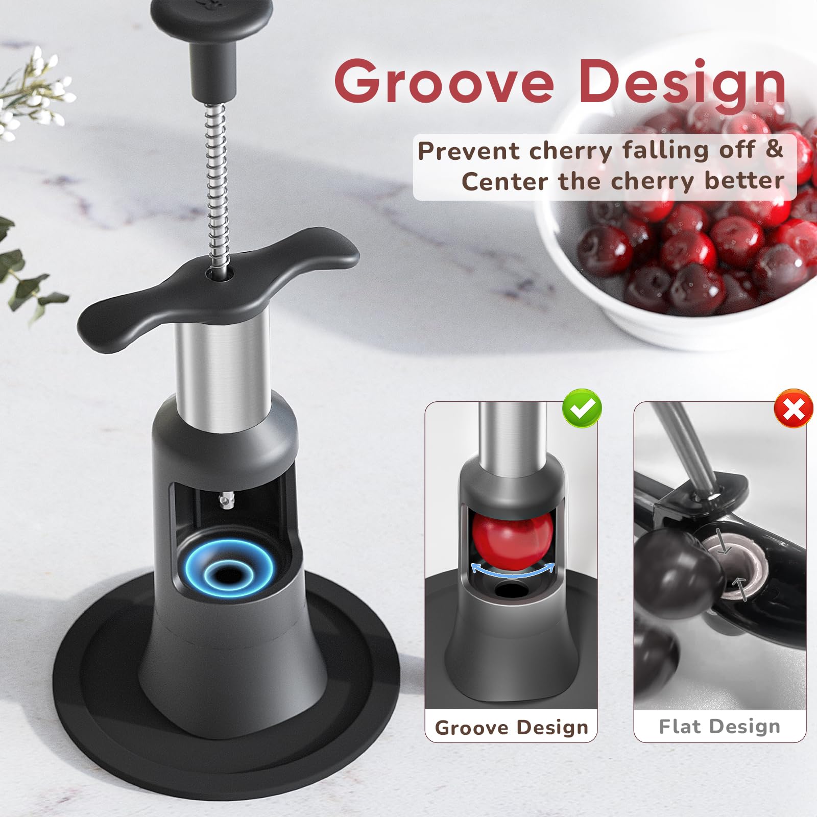 Cherry Pitter Remover Tool, Premium Quick Release Cherry Pitter, 2 in 1 Press & Push Type, Large 33mm Cherry Seed Remover, Durable, Food Grade Stainless Steel & PP Plastic, More Labor Savingļ¼Black)