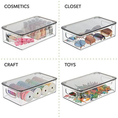 mDesign Plastic Pantry Storage Box Container with Lid and Built-In Handles - Organization for Flour, Cereal, Pasta, Rice, or Food in Kitchen Cupboard, Ligne Collection, 8 Pack, Clear/Smoke Gray