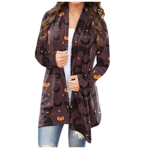 Halloween Cardigan for Women Fall Outfits for Women 2023 Trendy Womens Plus Size Open Front Cardigan Sweaters Fall Fashion Lightweight Jacket Comfy Outwear Sales Today Clearance(H Coffee,XX-Large)