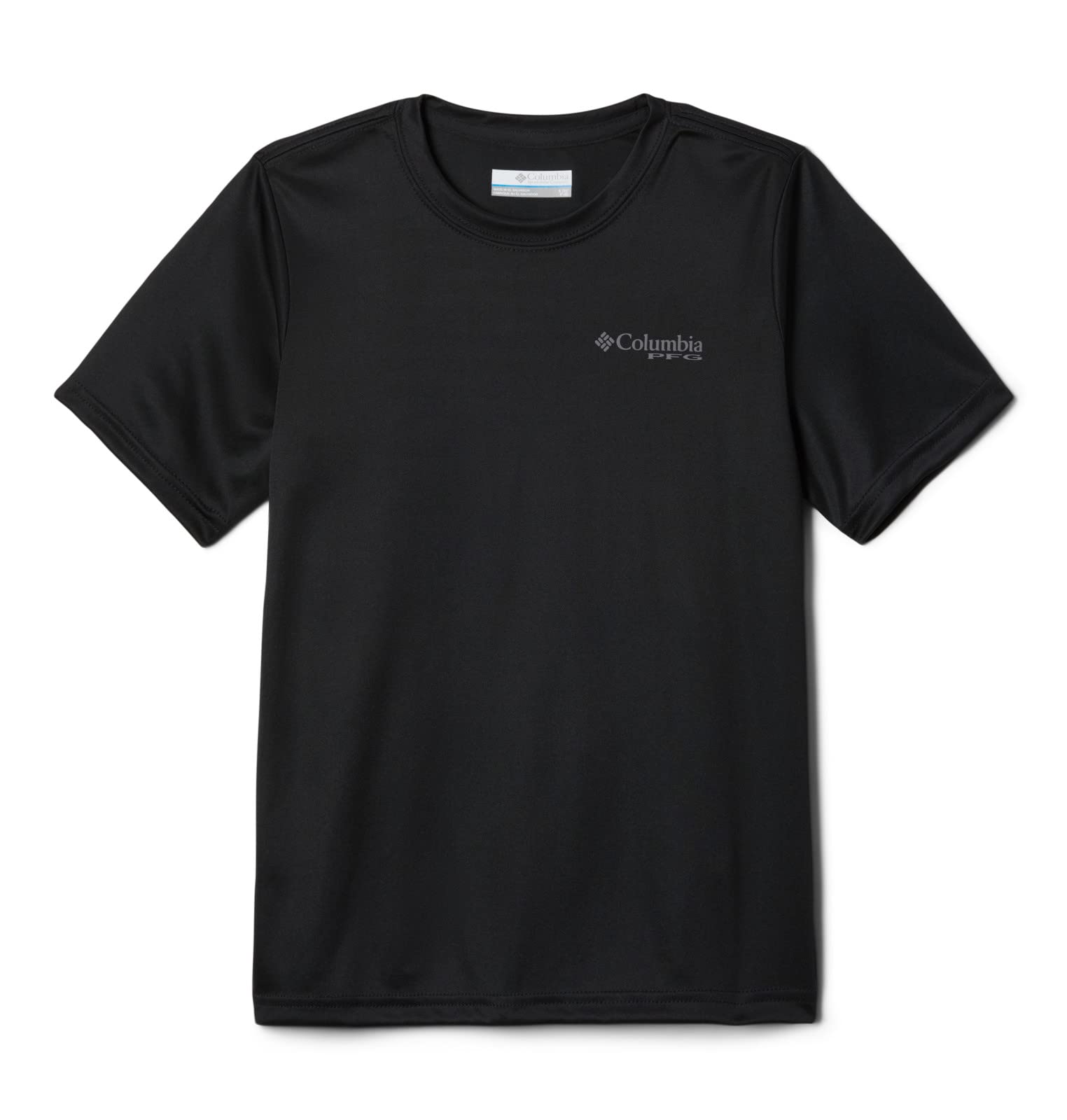 Columbia Boys' Big Terminal Tackle PFG Flag Short Sleeve, Black/Fish Star Marlin Graphic, Large