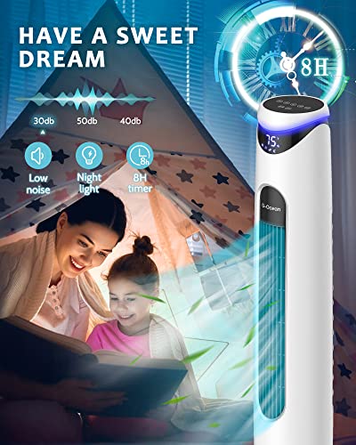 Evaporative Cooler - 46" Swamp Cooler with Remote, G-Ocean Air Cooler Fan with Night Light, 8H Timer, Oscillating, 3 Modes, 3 Speeds, 2 Ice Packs, Portable Air Conditioner for Home/Office/Outdoor